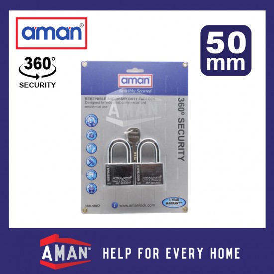 aman 304 Stainless Steel Padlock 360 Security Hardened Shackle Chrome Anti Cut Padlock 40mm / 50mm